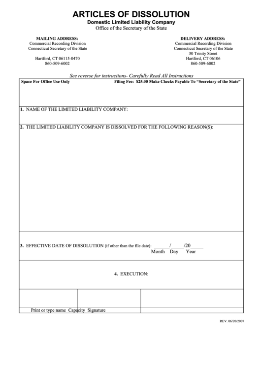 Articles Of Dissolution Domestic Limited Liability Company Form 2007 ...