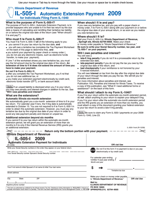 Fillable Form Il-505-L - Automatic Extension Payment - 2009 printable ...