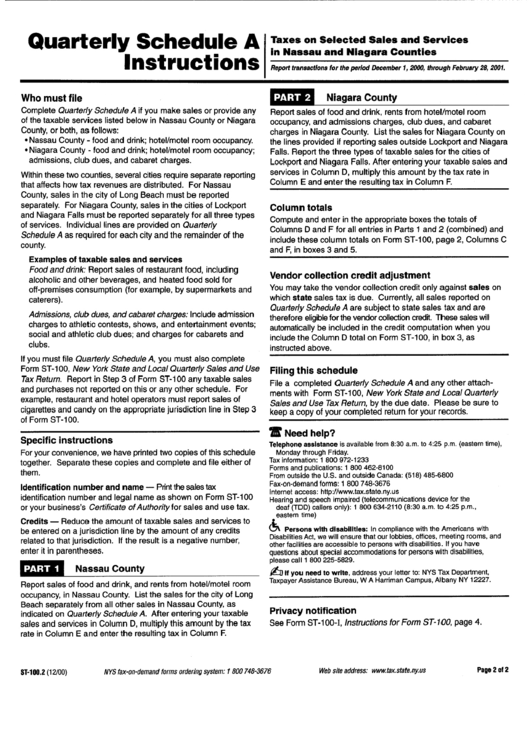 Quarterly Schedule A Instructions printable pdf download