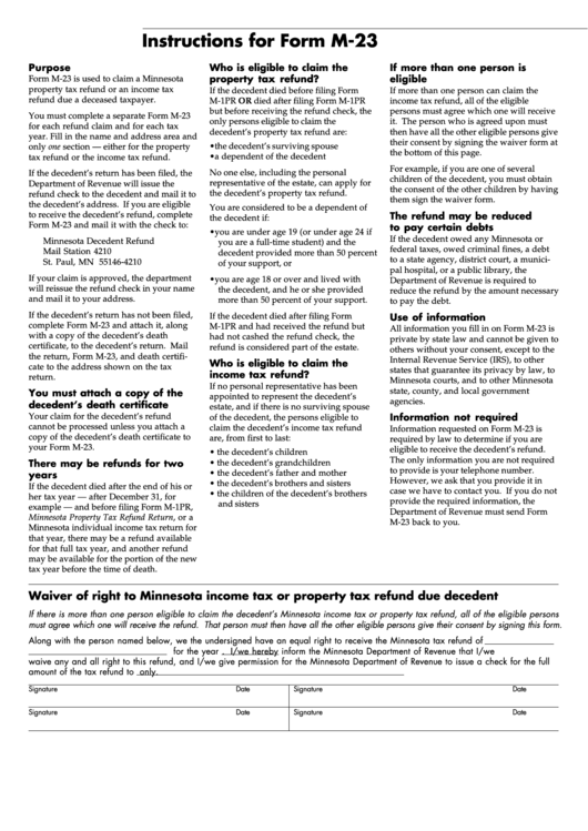 Form M-23 - Claim For A Refund For A Deceased Taxpayer - Instructions ...
