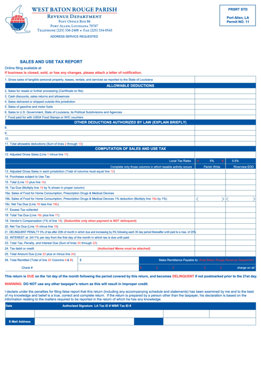 Sales And Use Tax Report Form printable pdf download