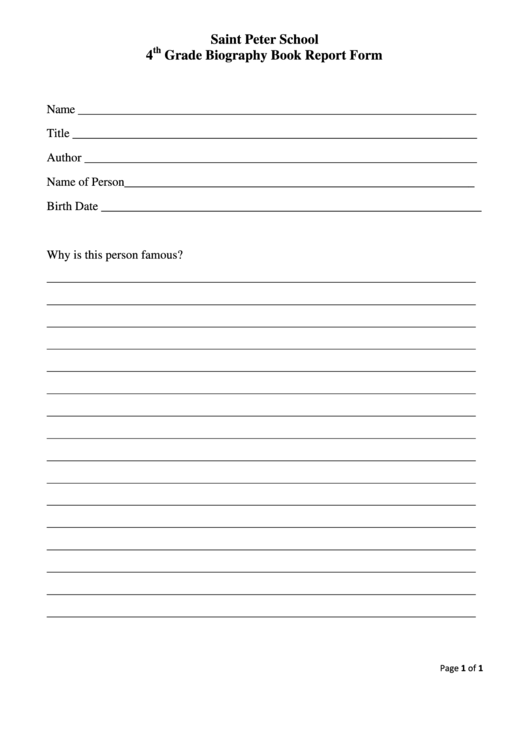 4th Grade Biography Book Report Form Printable Pdf Download