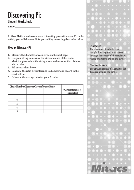 Discovering Pi Worksheet Template printable pdf download