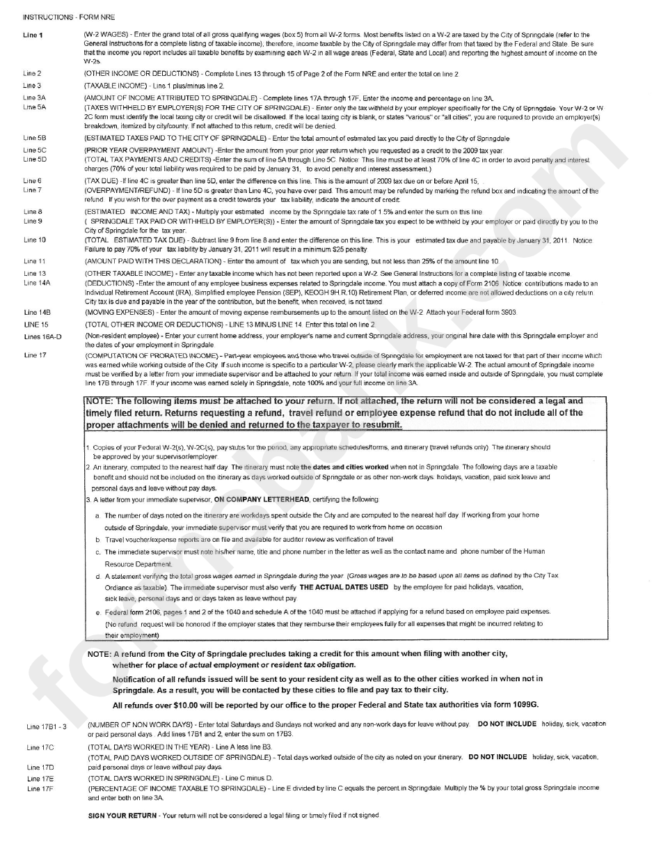 Form Nre Instuctions printable pdf download