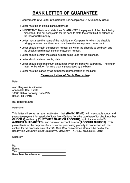 Bank Letter Of Guarantee Template printable pdf download