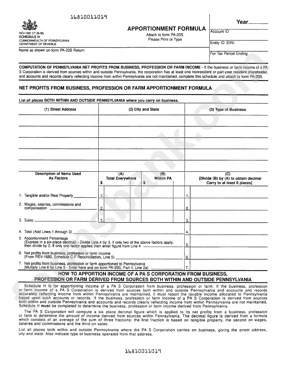 Form Rev-1681 Ct - Apportionment Formula printable pdf download