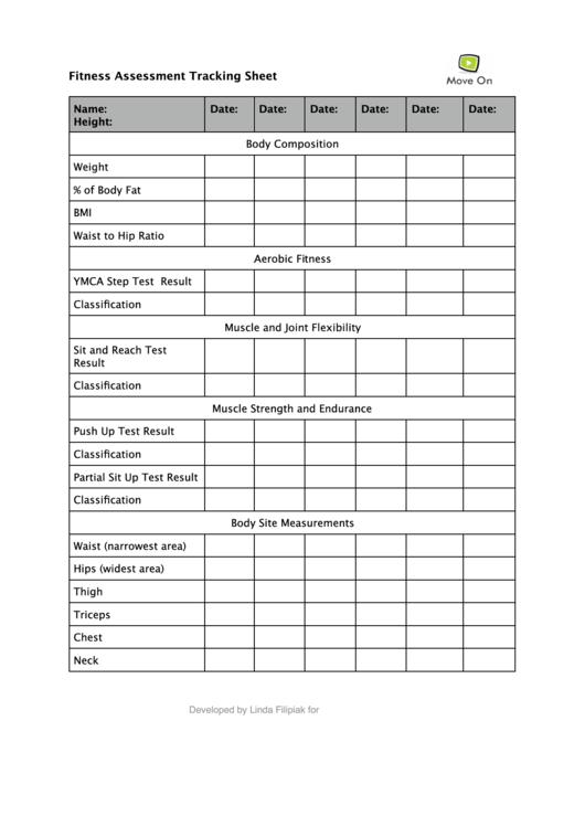 Fitness Assessment Tracking Sheet printable pdf download