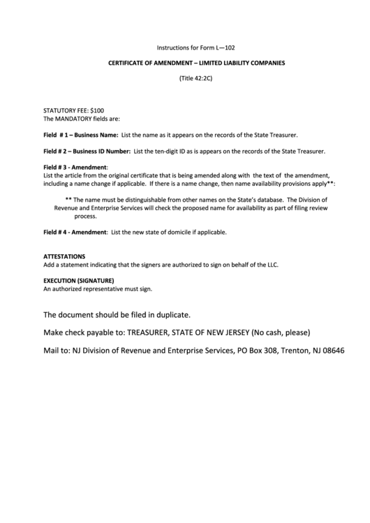 Instructions For Form L - 102 printable pdf download