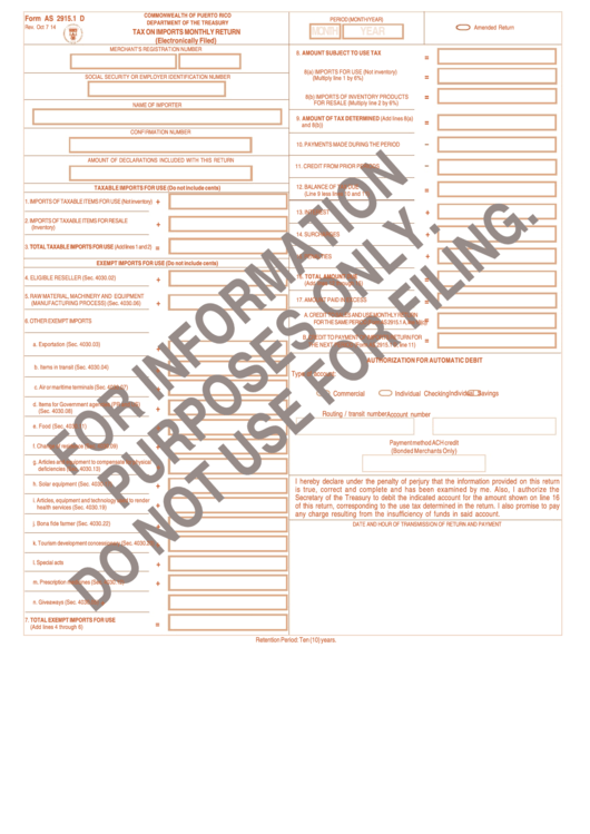 Form As 2915.1 D - Tax On Imports Monthly Return - Instructions ...