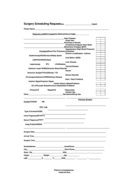 Surgery Scheduling Request Form Printable Pdf Download