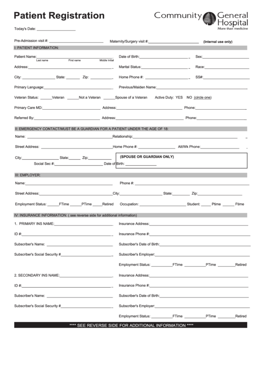 Patient Registration Form printable pdf download