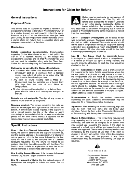 Instructions For Claim For Refund printable pdf download