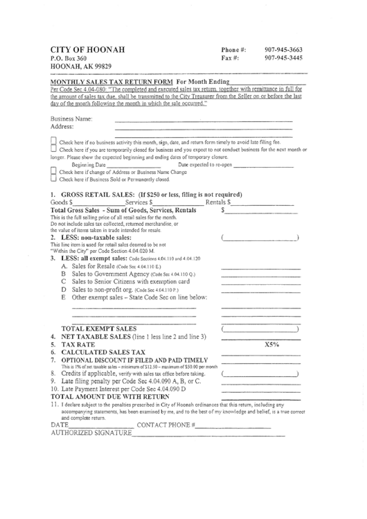 Monthly Sales Tax Return Form printable pdf download