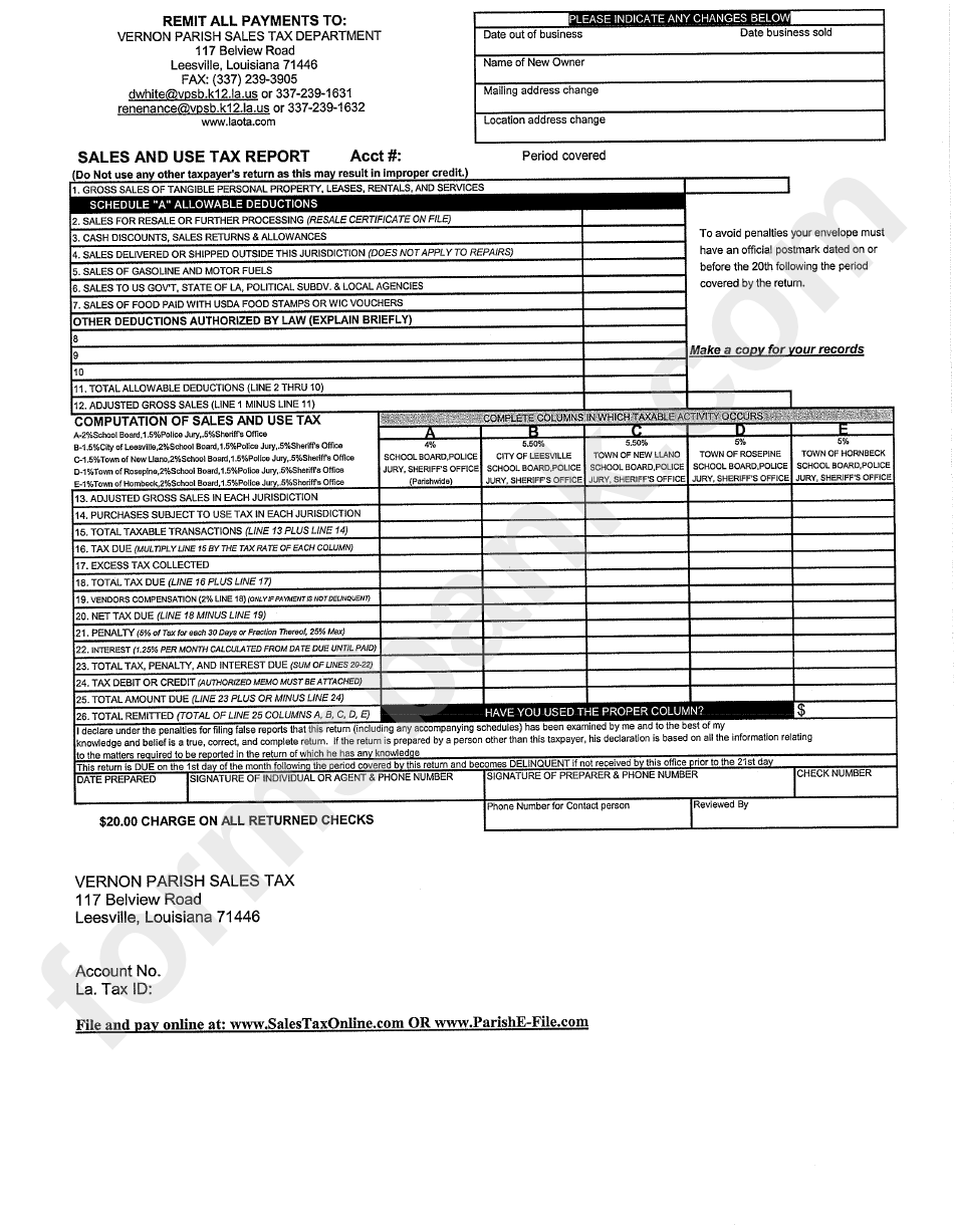 Sales And Use Tax Report Form printable pdf download