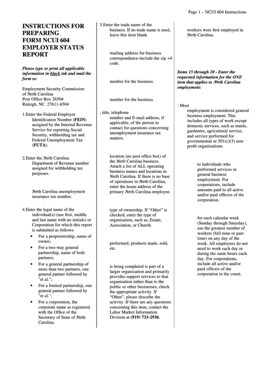 Form Ncui 604 Instructions Employer Status Report Printable Pdf Download