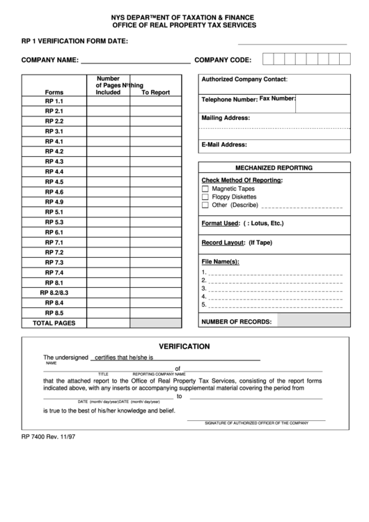 Form Rp 7400 - Rp 1 Verification Form printable pdf download