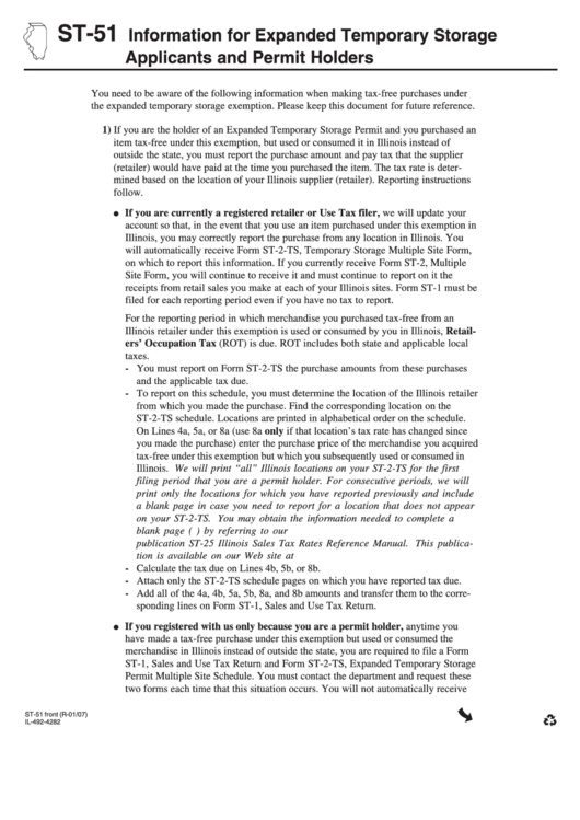 Form St-51 - Information For Expanded Temporary Storage Applicants And ...