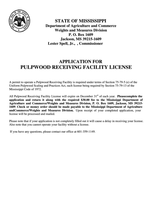Pulpwood Receiving Facility License Application - Department Of ...