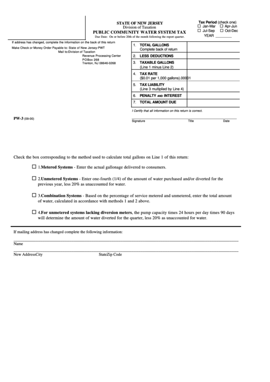 Fillable Form Pw-3 - Public Community Water System Tax printable pdf ...