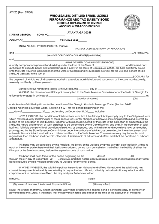 Fillable Form Att-25 - Wholesalers Distilled Spirits License ...