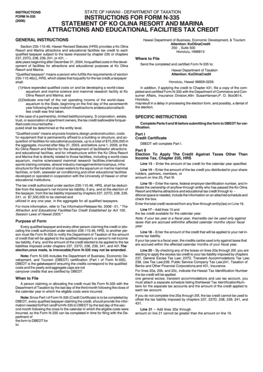 Instructions For Form N-335 - 2006 printable pdf download