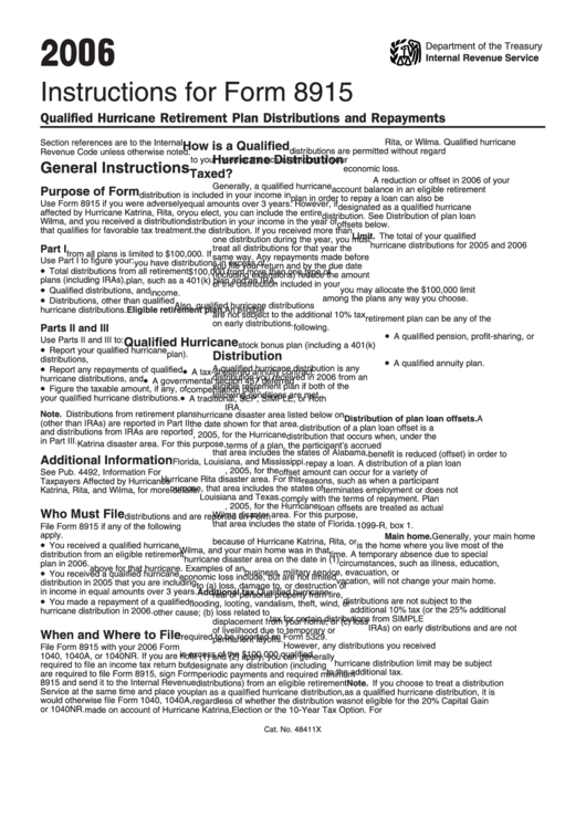 Instructions For Form 8915 2006 Printable Pdf Download