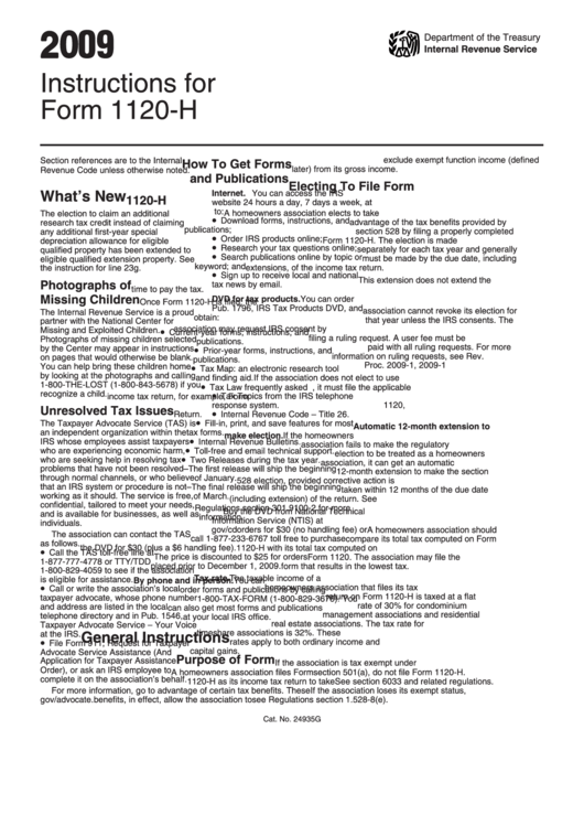 Instructions For Form 1120 H 2009 Printable Pdf Download