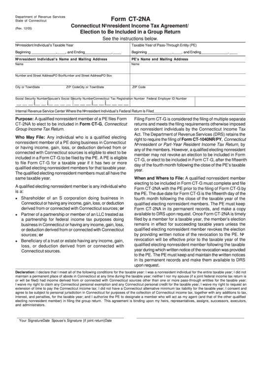 Form Ct-2na - Nonresident Income Tax Agreement printable pdf download