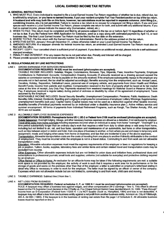 Local Earned Income Tax Return Instructions printable pdf download