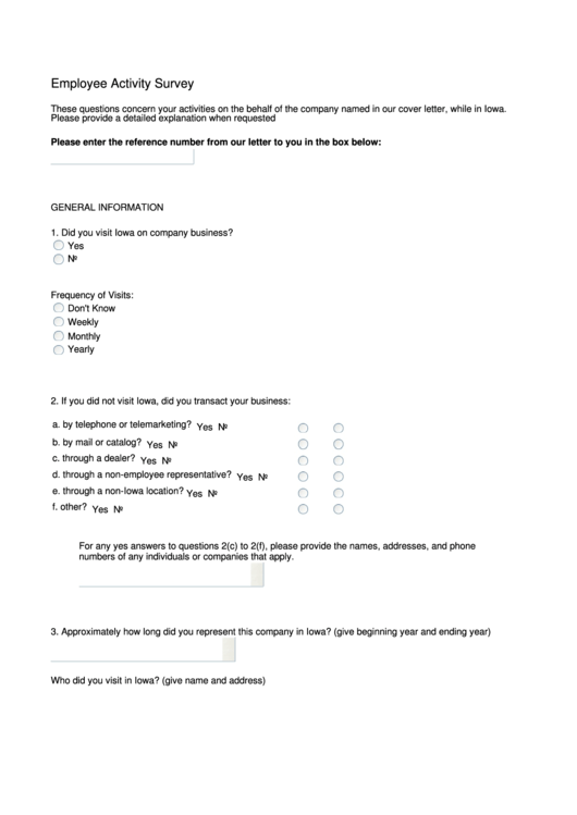 Fillable Employee Activity Survey Form printable pdf download