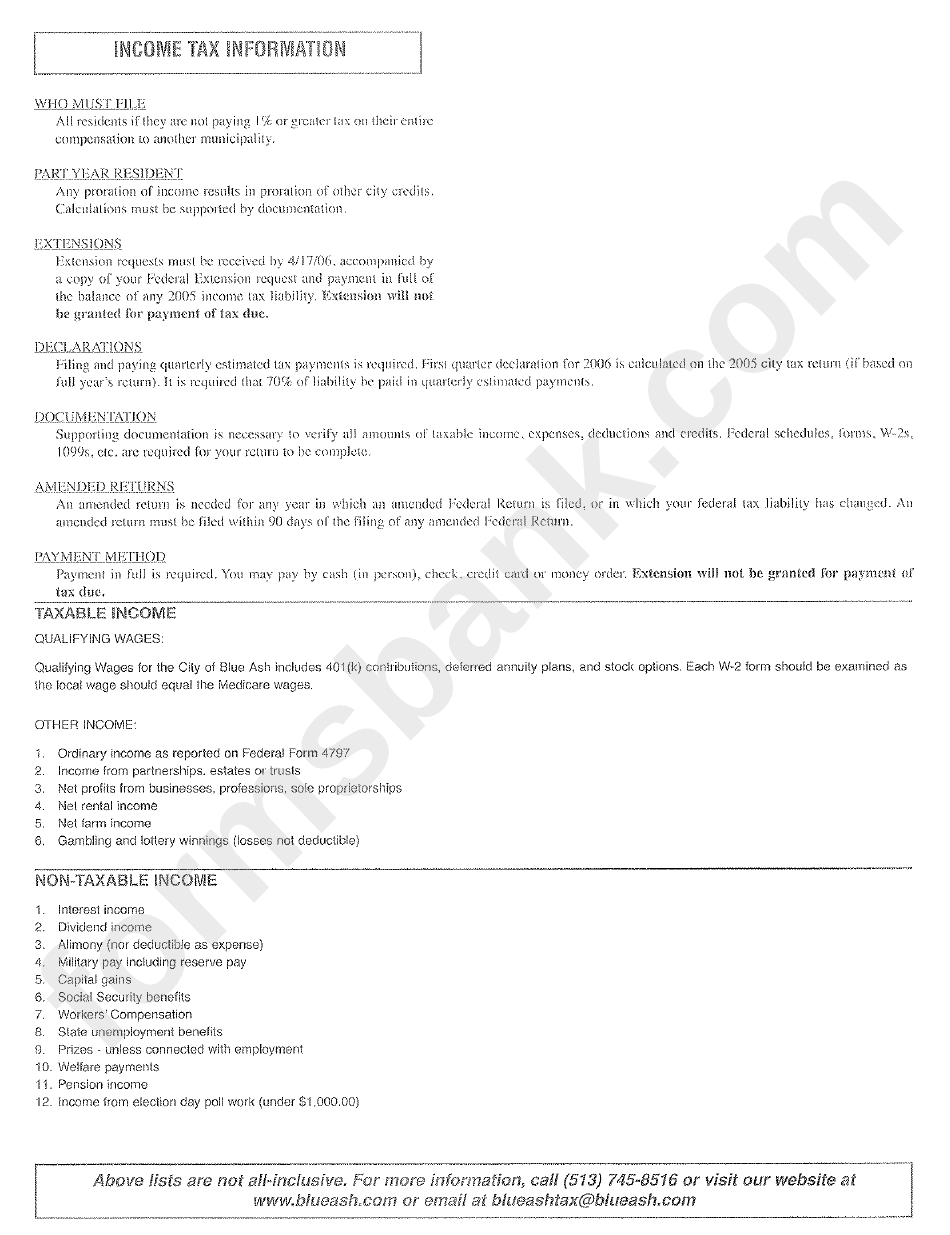 Income Tax Instruction - 2005 printable pdf download