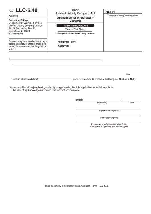 Fillable Form Llc-5.40 - Linois Limited Liability Company Act ...