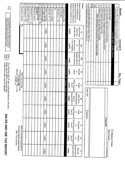 Sales And Use Tax Report Form printable pdf download