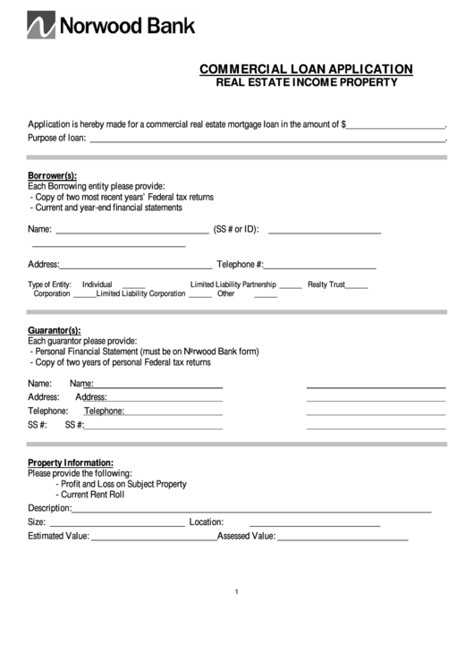 Commercial Loan Application Form Printable Pdf Download