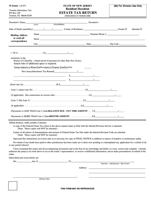 Fillable Form It-Estate - Resident Decedent Estate Tax Return - 1997 ...