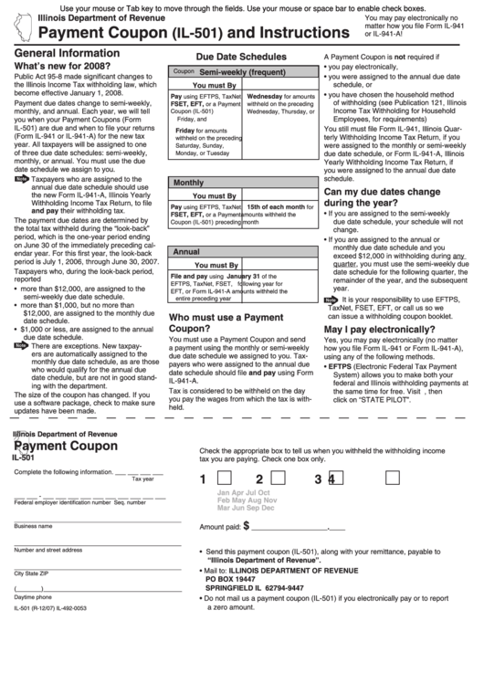 Fillable Form Il-501 - Payment Coupon And Insrtuctions - 2007 printable ...