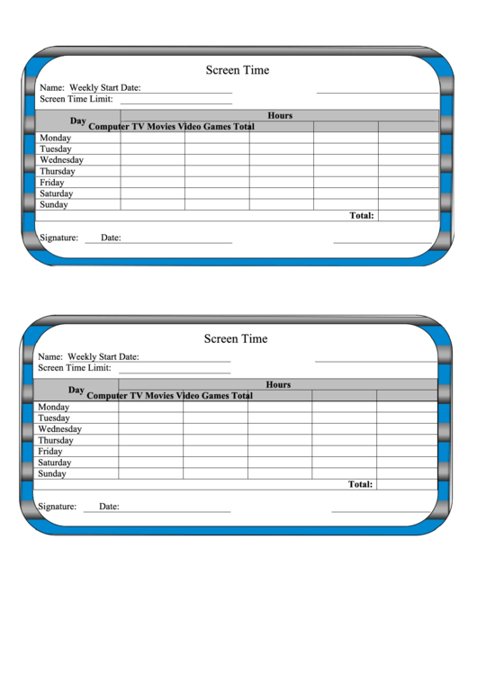 Screen Time Card Template printable pdf download