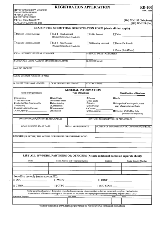 Fillable Form Rd-100 - Registration Application printable pdf download