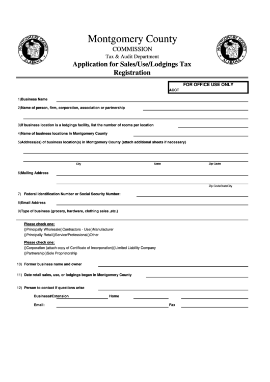 Application For Sales/use/lodgings Tax Registration Form - Montgomery ...