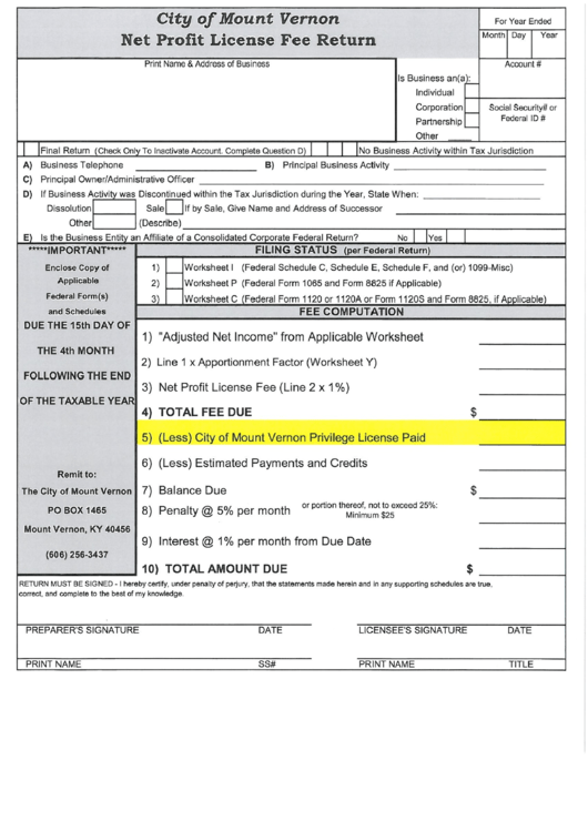 Net Profit License Fee Return Form printable pdf download