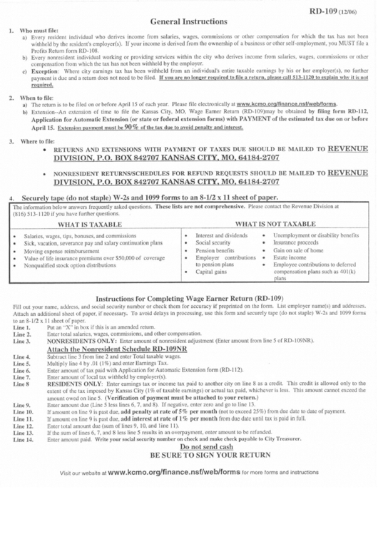 Instructions For Form Rd-109 printable pdf download