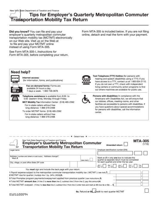Fillable Form Mta 305 Employers Quarterly Metropolitan Commuter