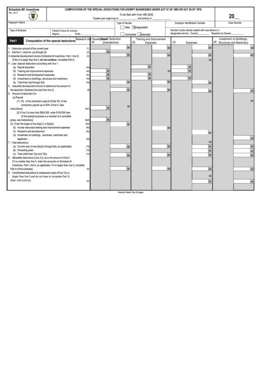 Schedule M1 Incentives -Computation Of The Special Deductions For ...