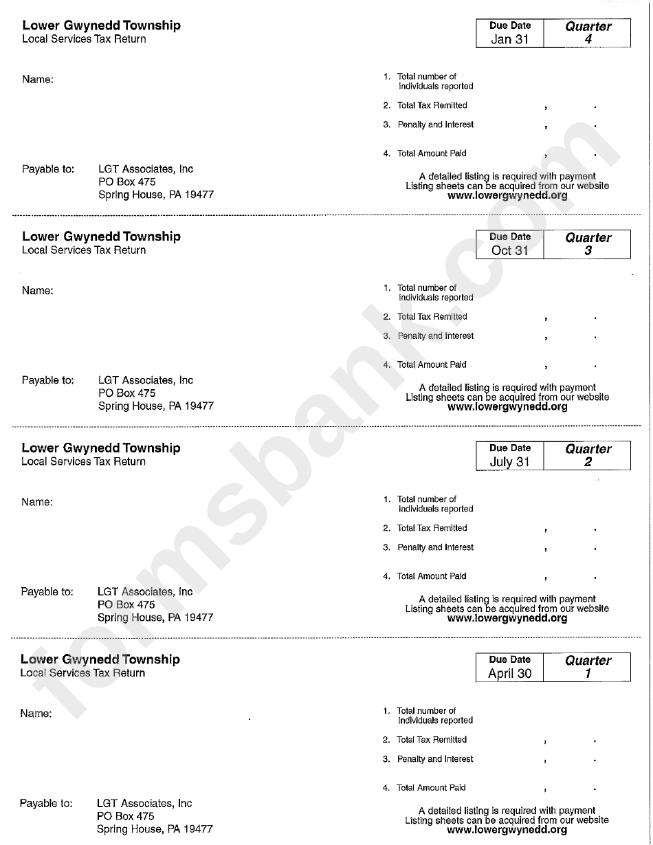 Lower Gwynedd Township Local Services Tax Return Form printable pdf ...