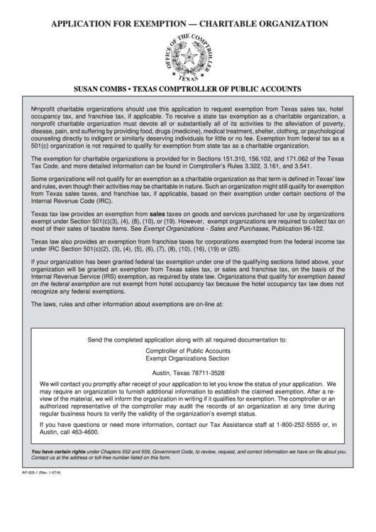 Instructions For Application For Exemption Form - Charitable ...