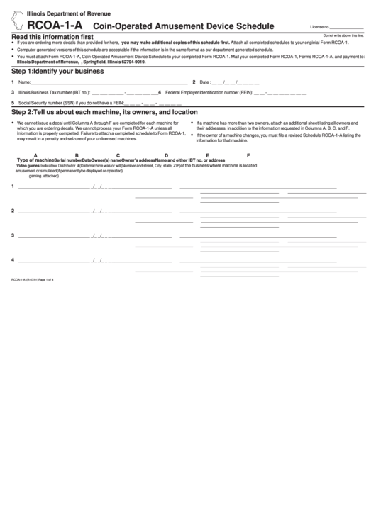 Form Rcoa-1-A - Coin-Operated Amusement Device Schedule printable pdf ...