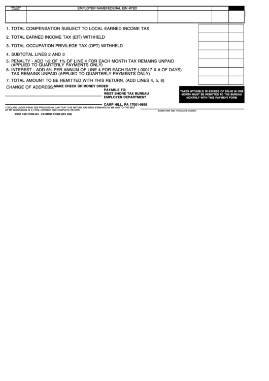 Form 501 - Employer'S Deposit Statement Of Withholding Tax - 2002 ...