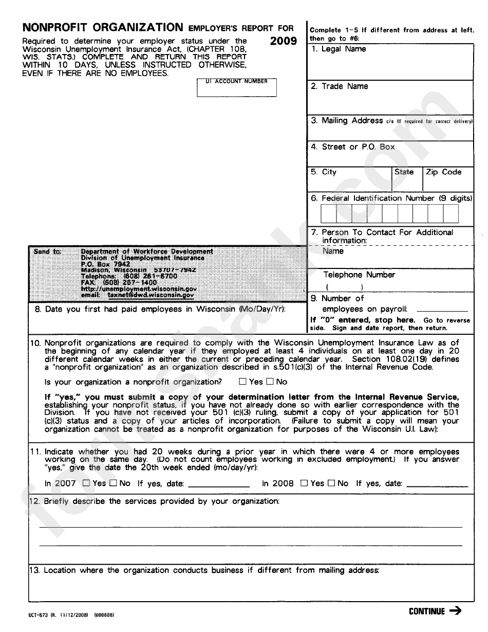 Nonprofit Organization Employer'S Report Form 2009 - Wisconsin ...