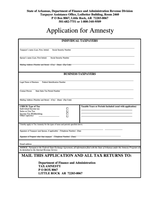 Application For Amnesty Form printable pdf download