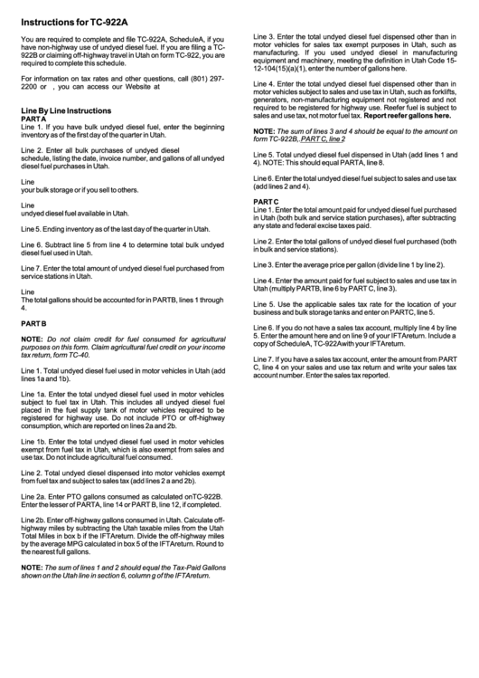Instructions For Form Tc-922a printable pdf download